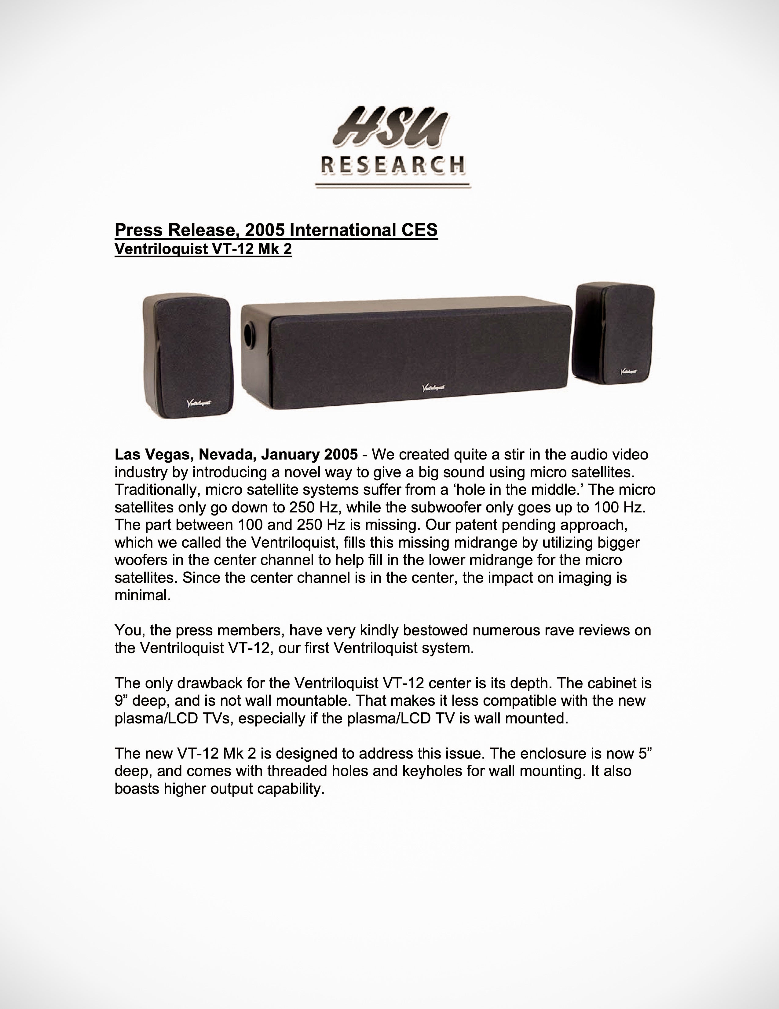 2005 CES Press Release VT-12 Mk2 – Hsu Research