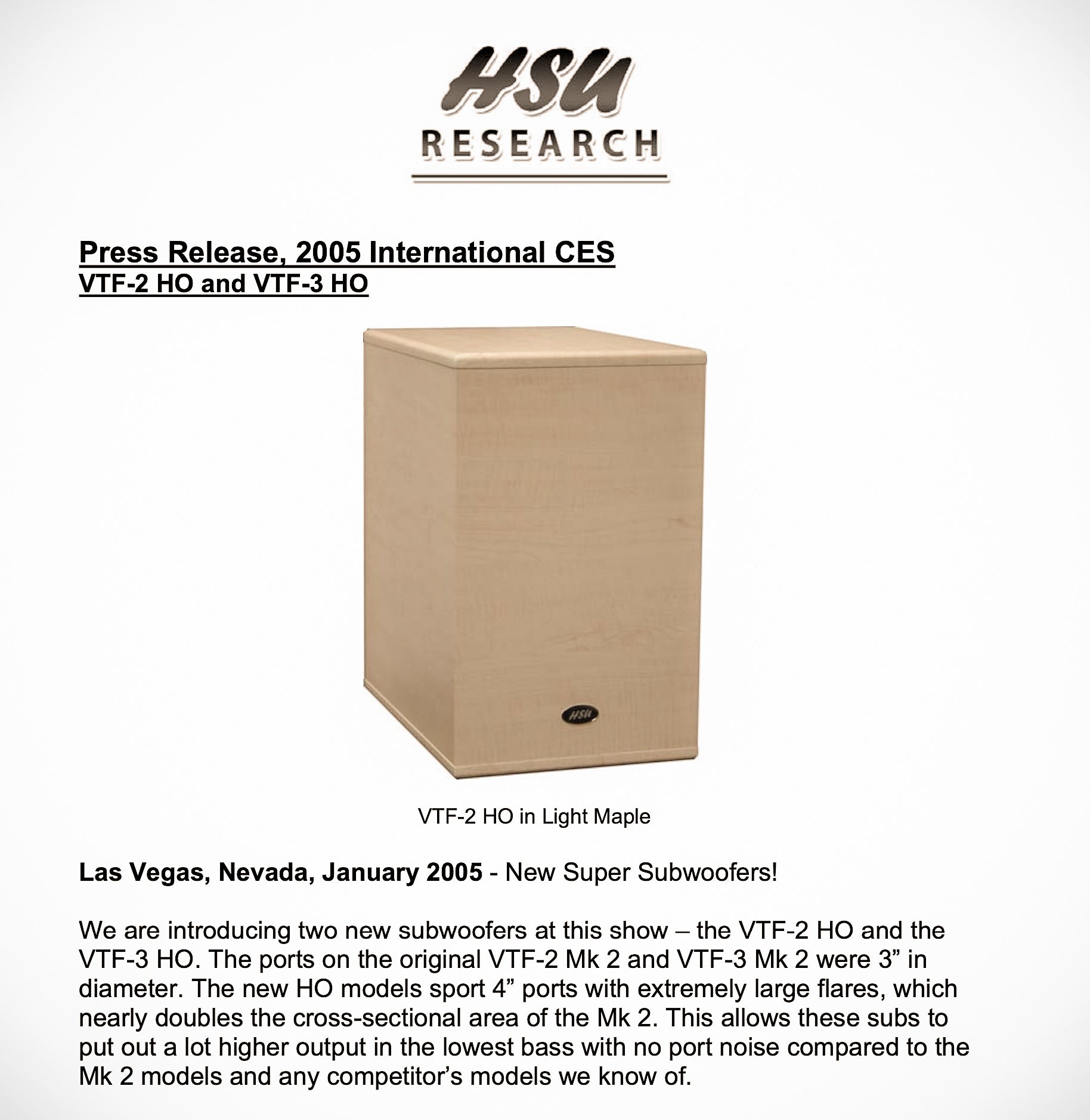 2005 CES Press Release VTF-2 HO & VTF-3 HO – Hsu Research