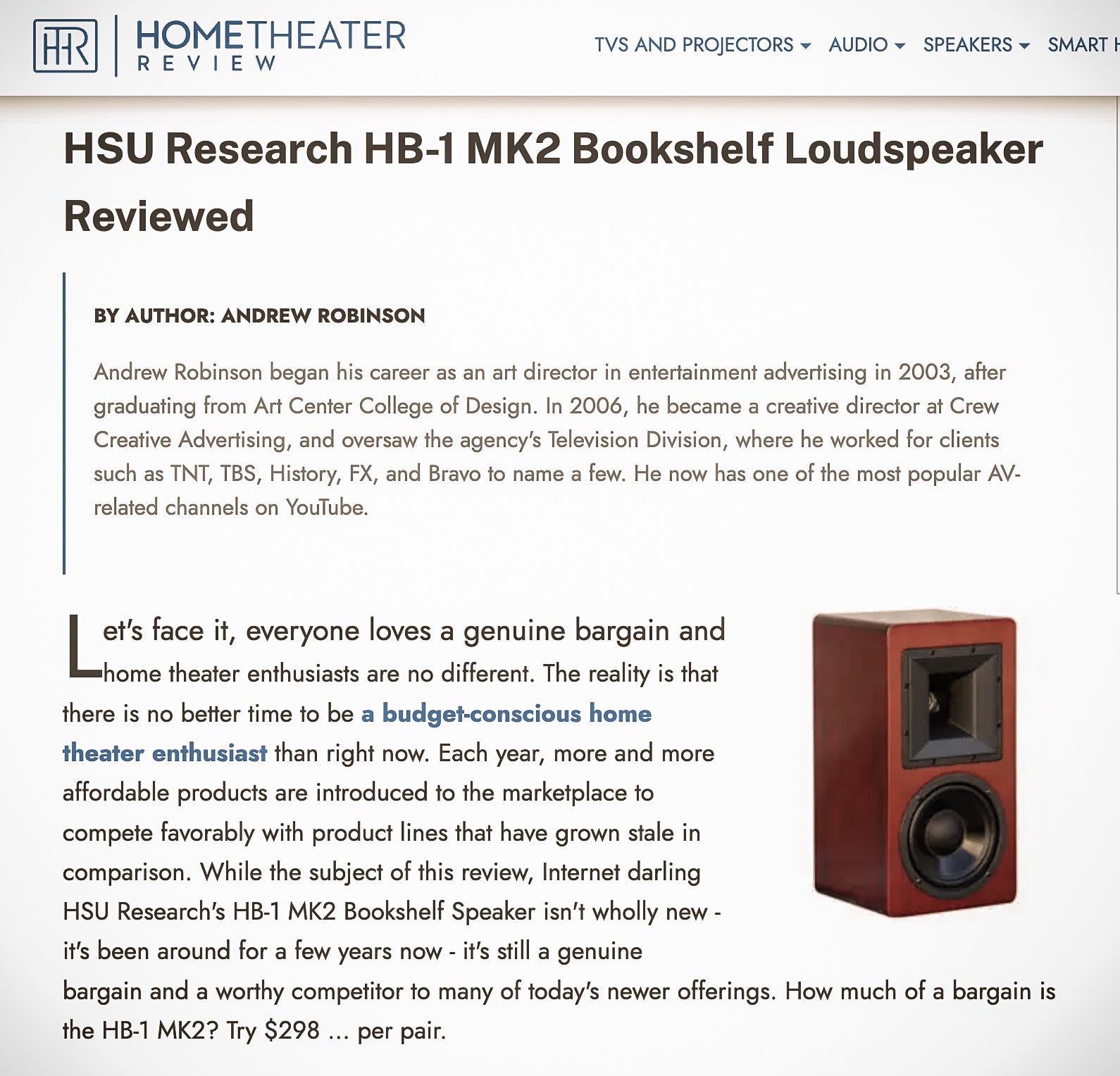Home Theater Review 2012: HB-1 MK2 Bookshelf Loudspeaker – Hsu Research
