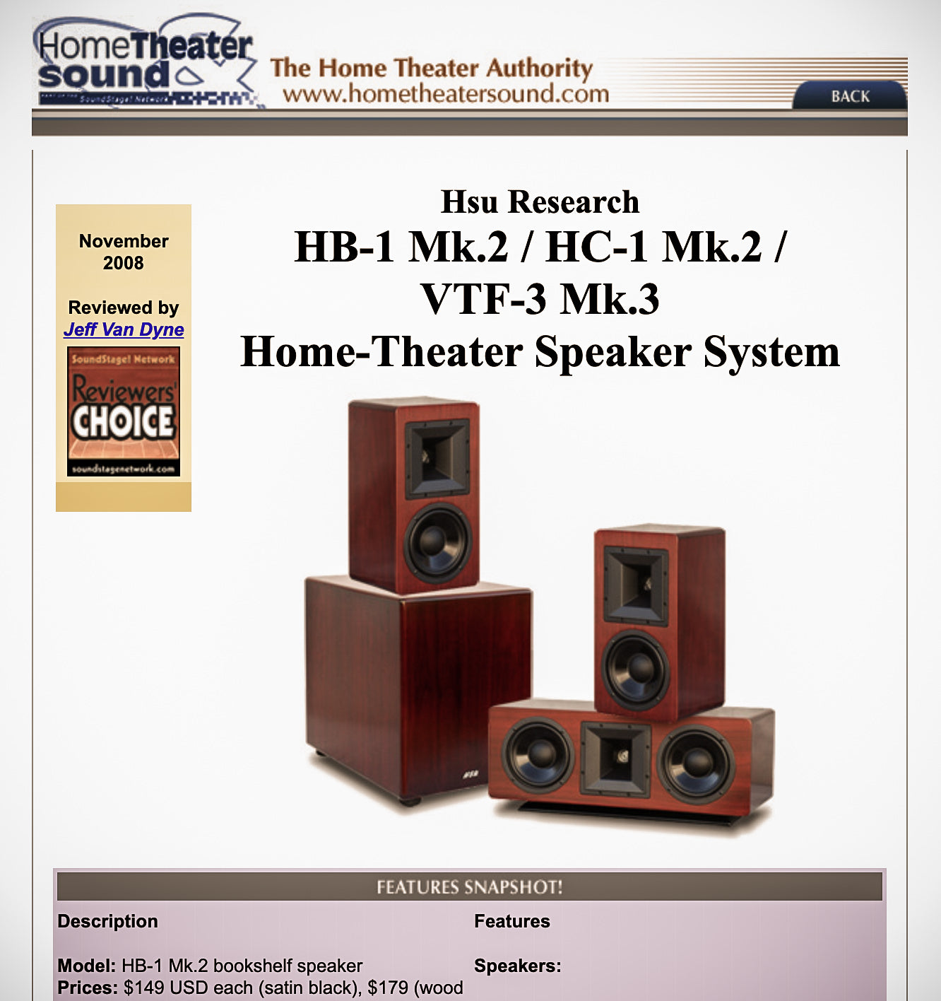 Home Theater Sound 2008 Product of the Year - HB-1 Mk.2 / HC-1 Mk.2 ...