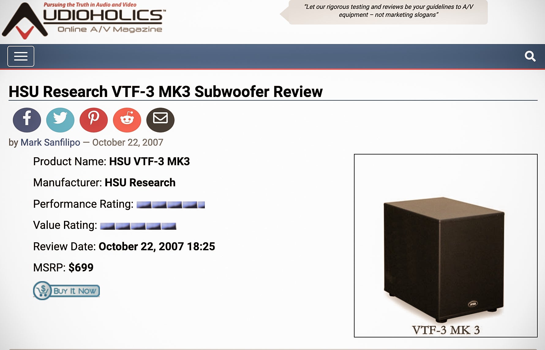 Audioholics VTF-3 MK3 Subwoofer Review – Hsu Research