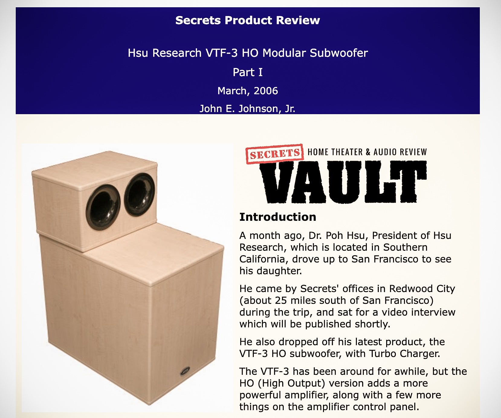 Secrets Home Theater & Audio Review: VTF-3 HO Modular Subwoofer – Hsu ...