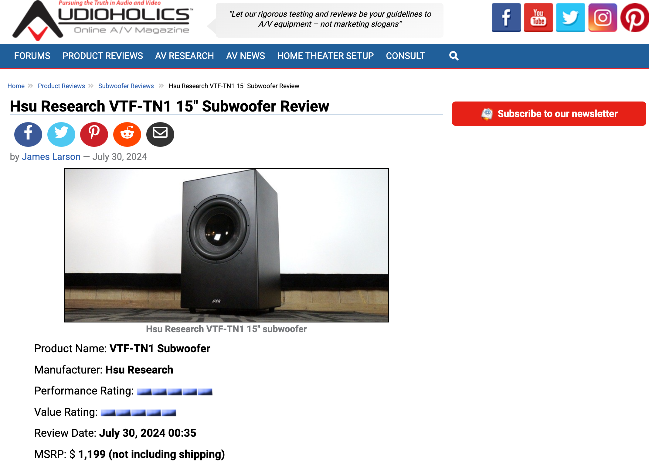 Audioholics: James Larson Reviews the TN-1: "TN1 would be my first pic ...