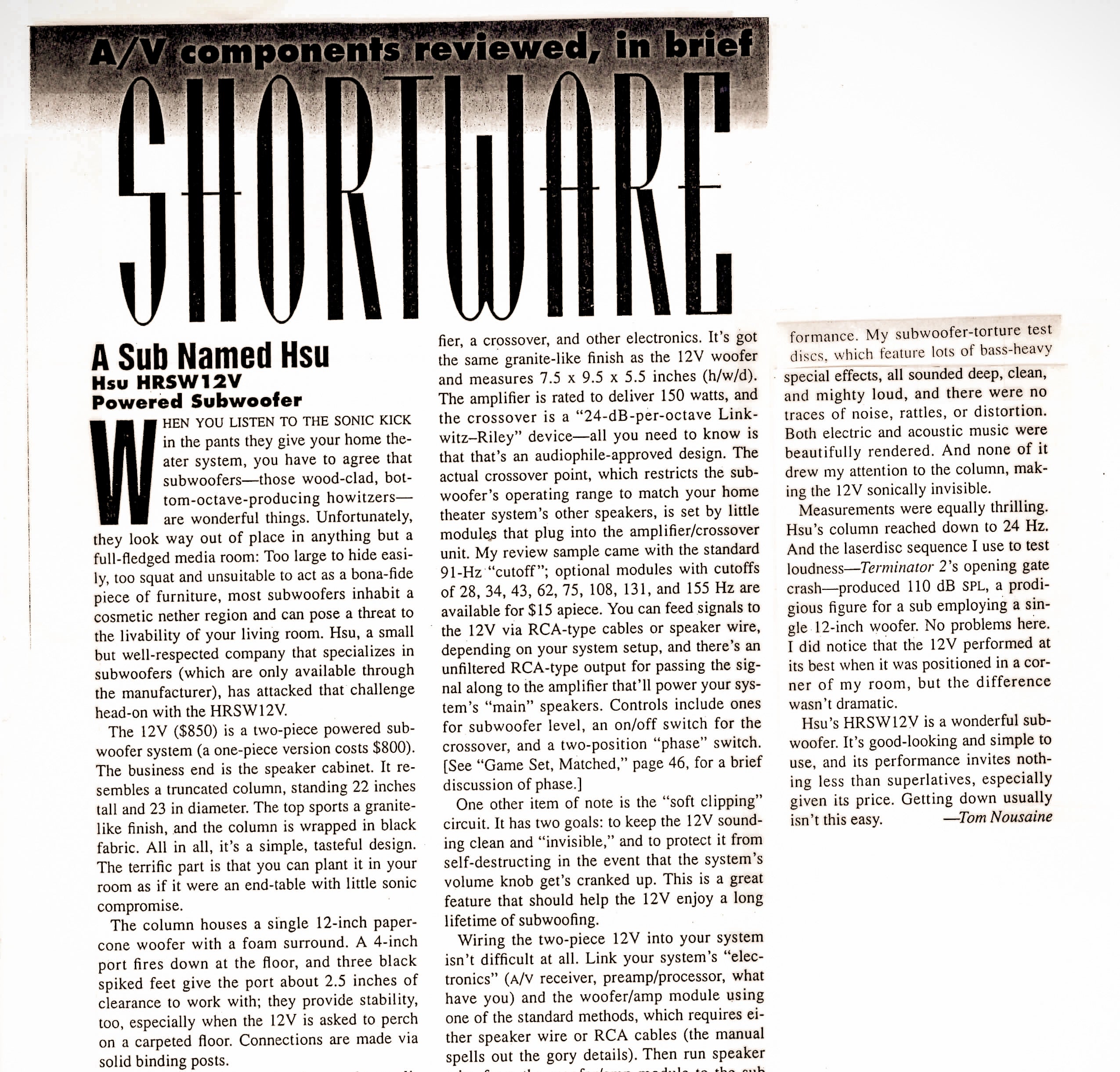 Sound Image: A Sub Named Hsu 1995 – Hsu Research