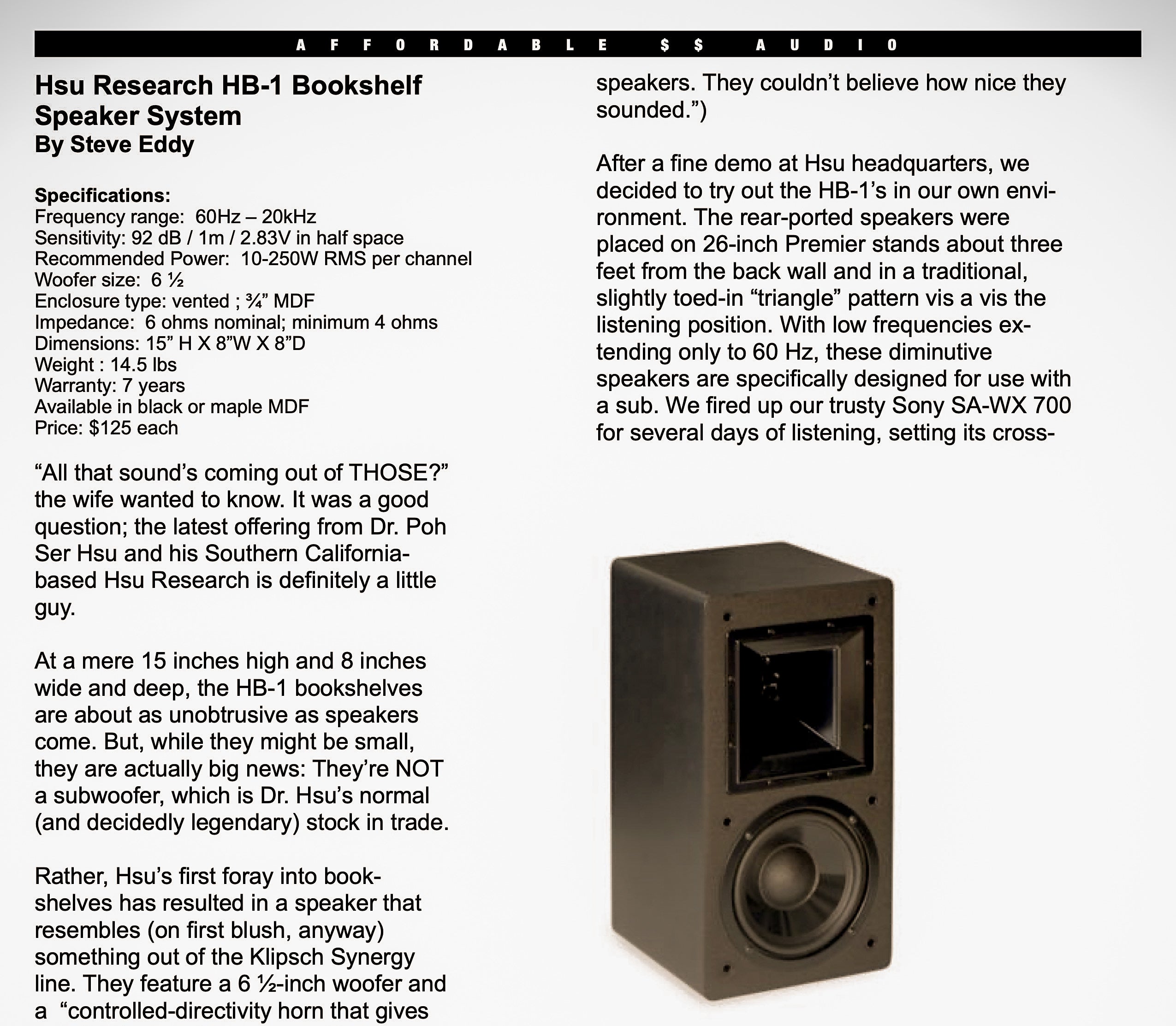 Affordable Audio - HB-1 Bookshelf Speakers. kind of product that makes ...